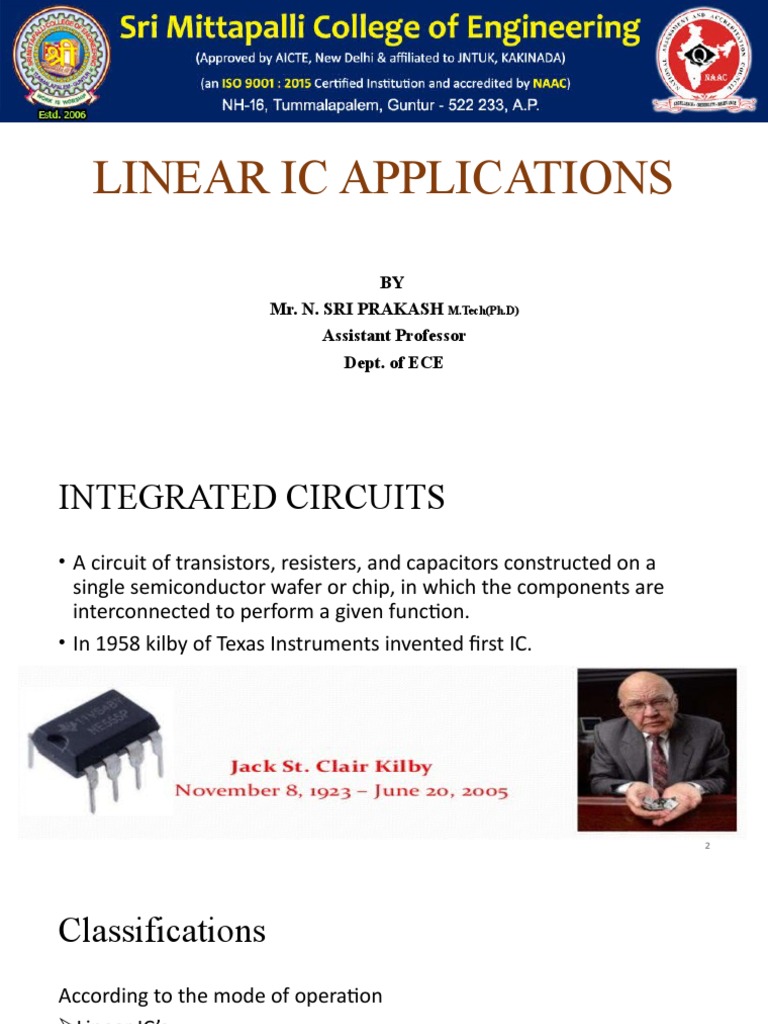 Linear Ic Applications: BY Mr. N. Sri Prakash Assistant Professor Dept ...