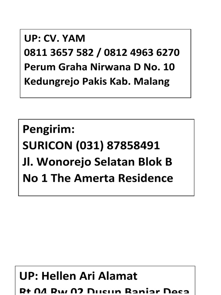 Form Alamat Pengiriman | PDF