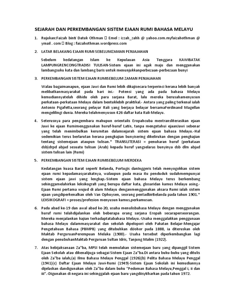 Nota Sejarah Perkembangan Sistem Ejaan Rumi | PDF