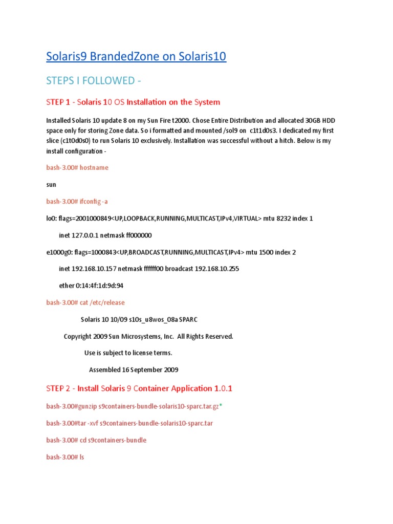 Solaris9 Brandedzone On Solaris10: Steps I Followed | PDF | Operating System Technology ...