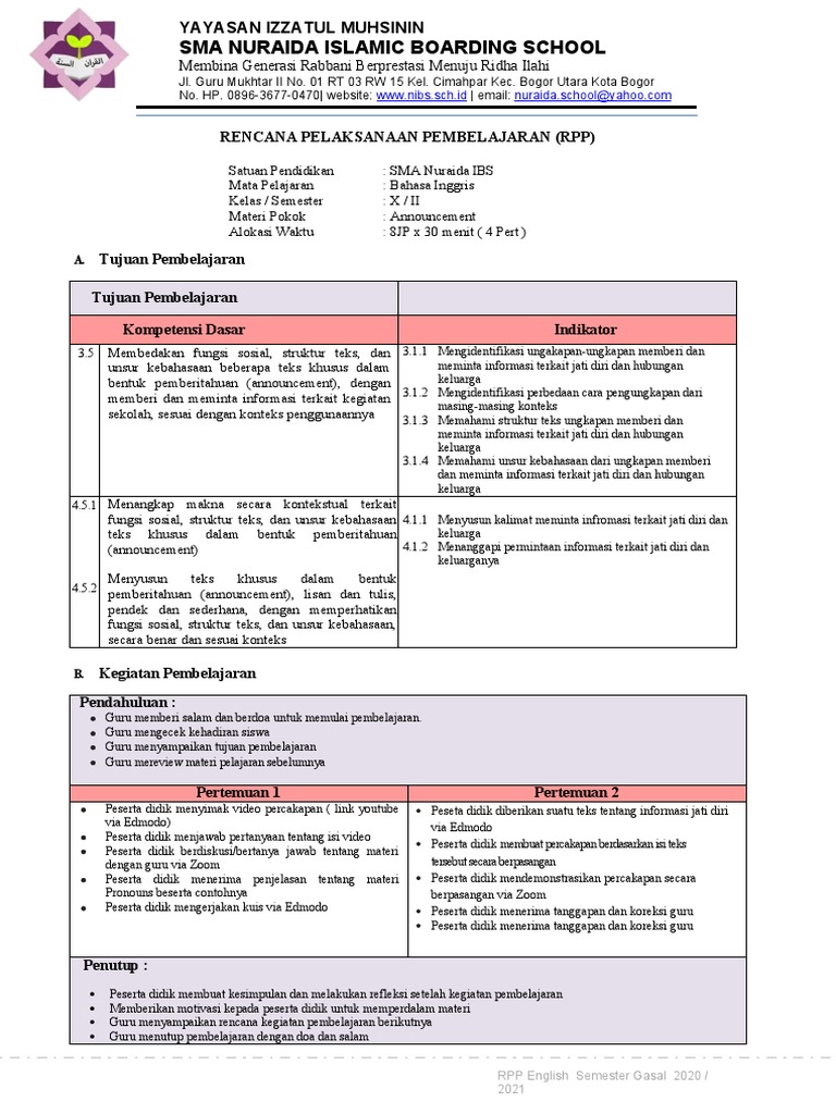 RPP - X - English - 3.5&4.5 (Pert 1-3) | PDF