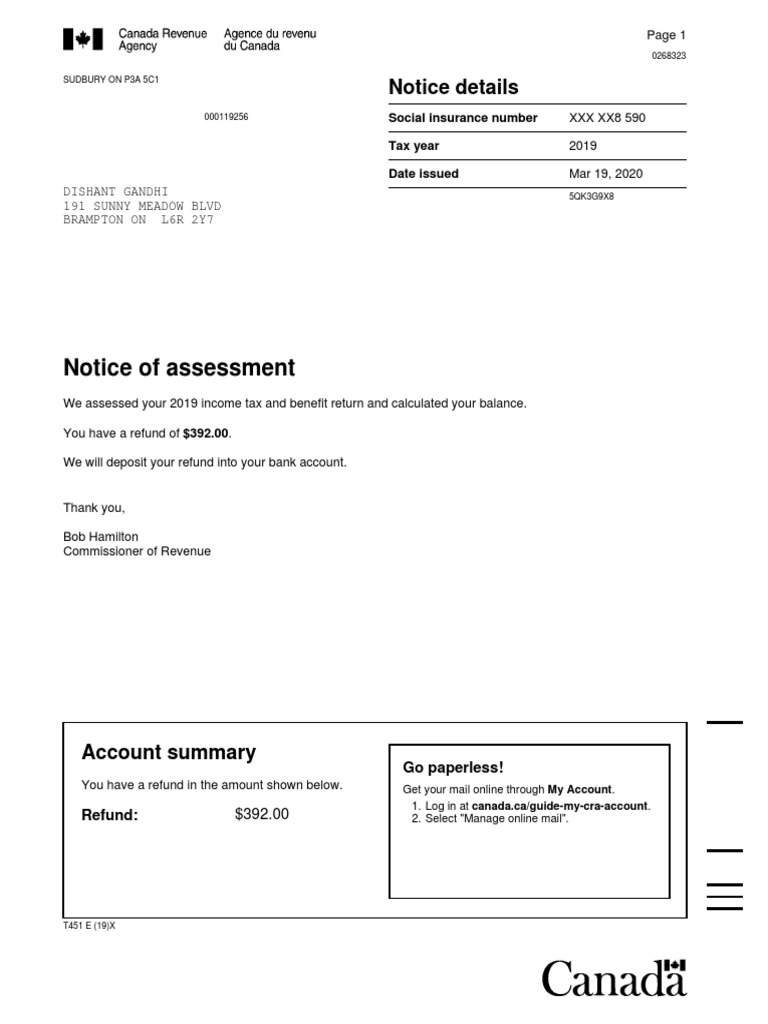 Notice of Assessment 2020 03 12 18 58 03 155882 | PDF | Tax Refund ...