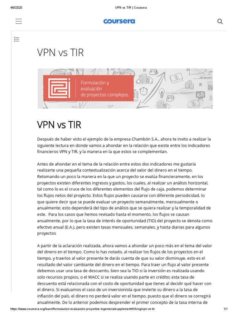 VPN Vs TIR - Coursera | PDF | Dinero | Interés