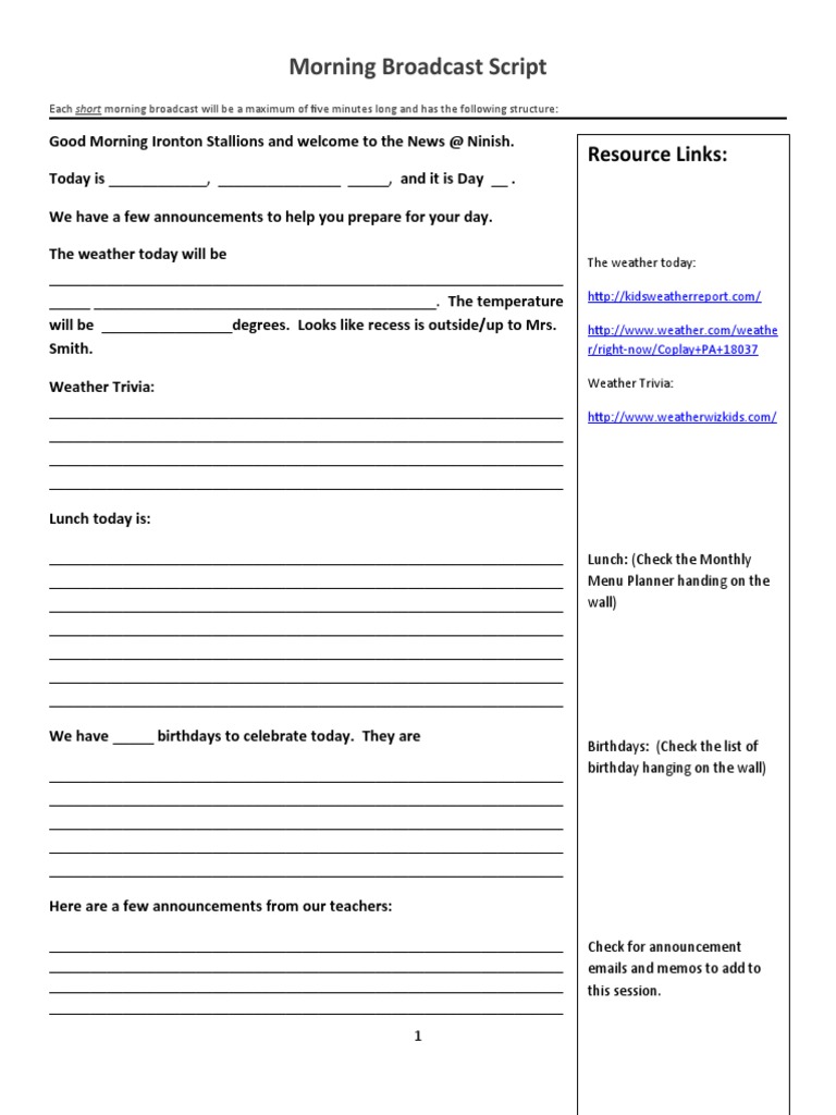 Morning Broadcast Script: Resource Links | PDF