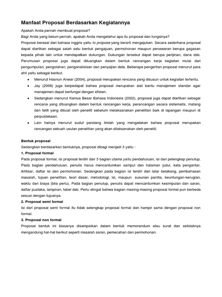 7 Manfaat Proposal Berdasarkan Kegiatannya | PDF