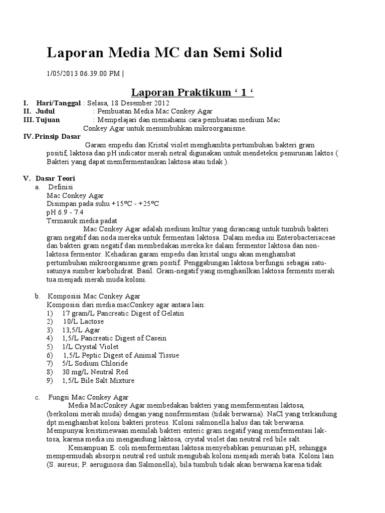 Laporan Media MC Dan Semi Solid | PDF