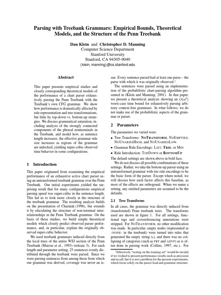 Klein and Manning-Exhaustive parsing-ACL 2001 | PDF | Parsing | Metalogic