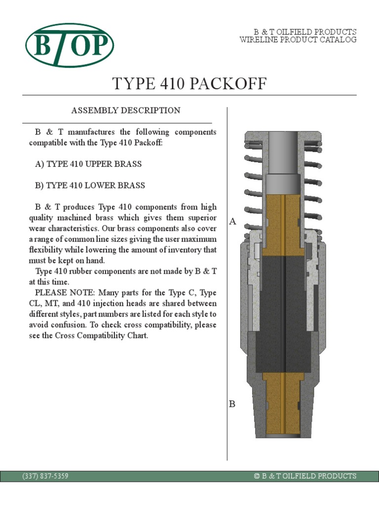 Type 410 Packoff: B & T Oilfield Products Wireline Product Catalog ...