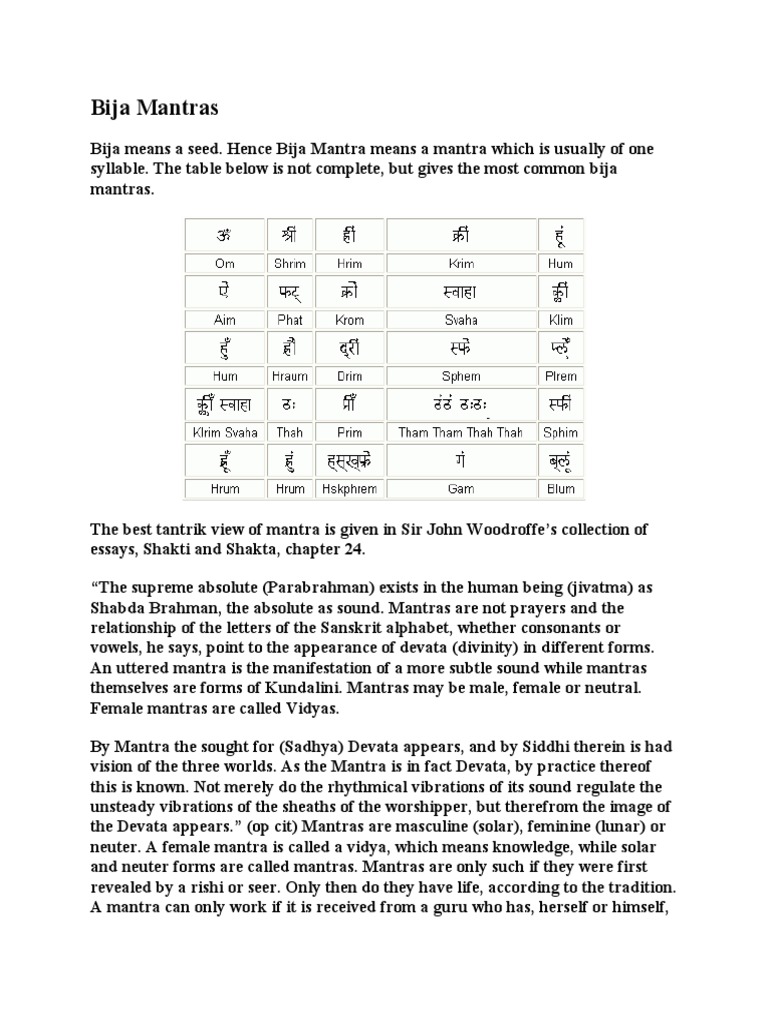 Bija Mantras | PDF | Mantra | Tantra