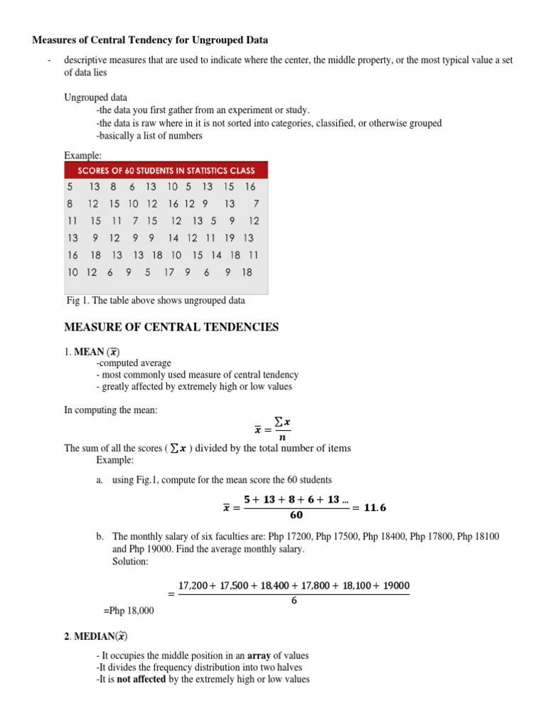 Measures of Central Tendency For Ungrouped Data | PDF | Mode ...