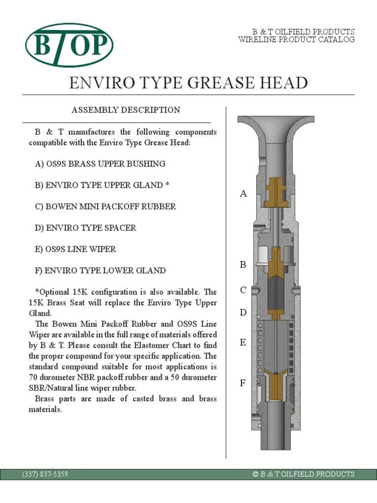 Enviro Type Grease Head: B & T Oilfield Products Wireline Product ...