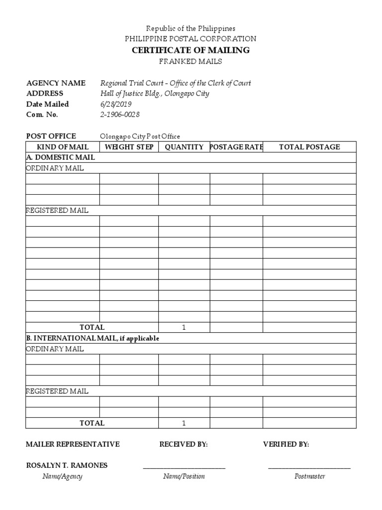 Certificate of Mailing for Court Documents | PDF | Mail | Philately