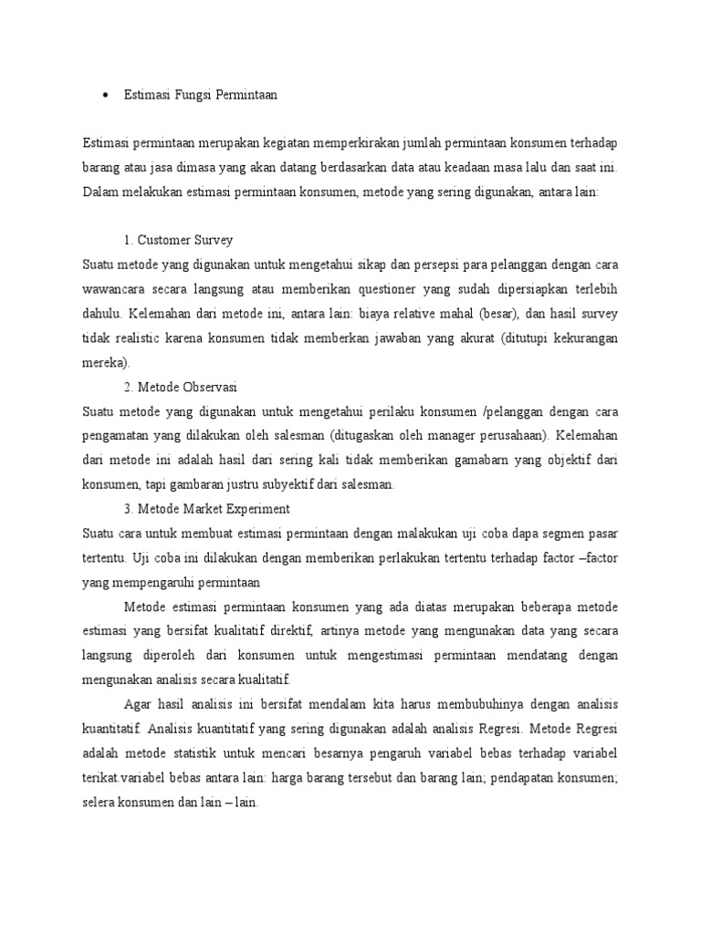 Metode Estimasi Permintaan Konsumen | PDF