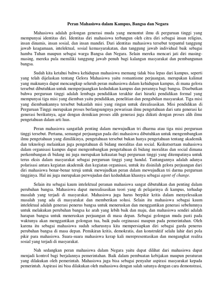 Essay Peran Mahasiswa Dalam Kampus | PDF
