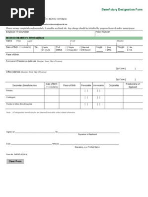 Beneficiary Designation Form Sample