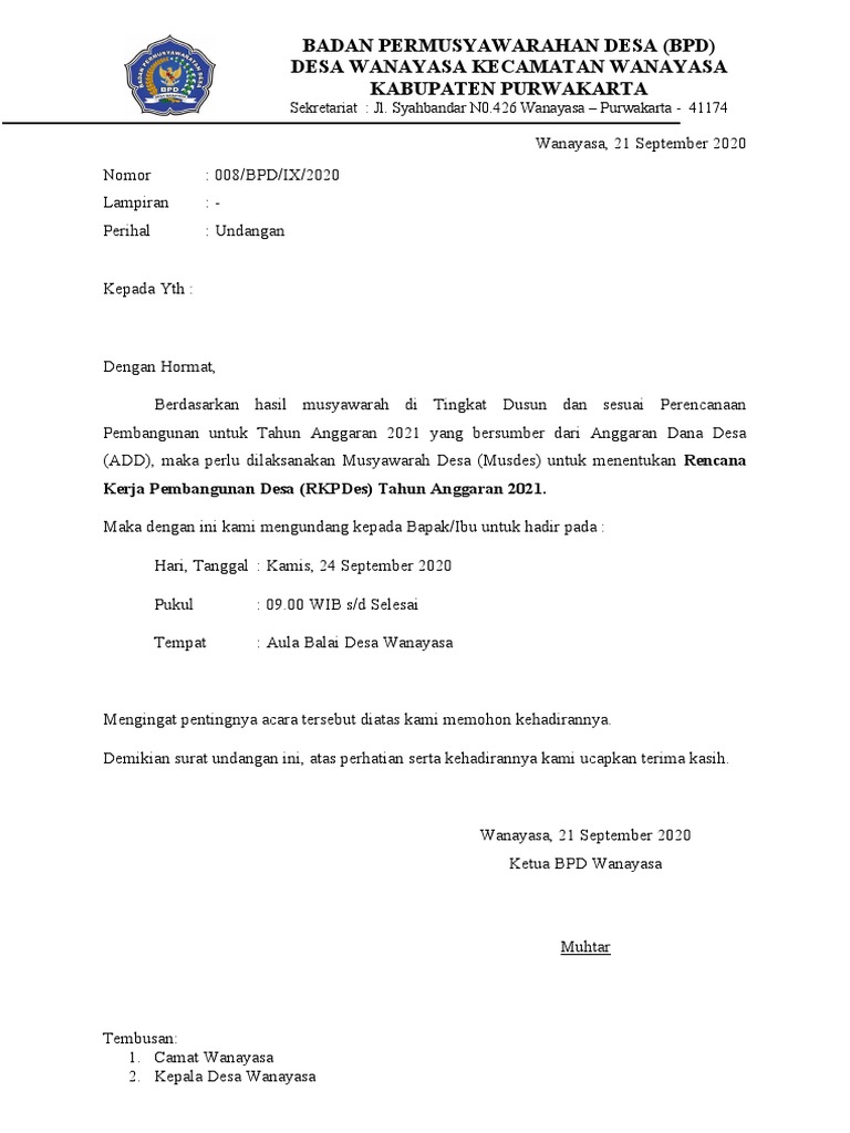 Surat Undangan Musdes 2021 | PDF