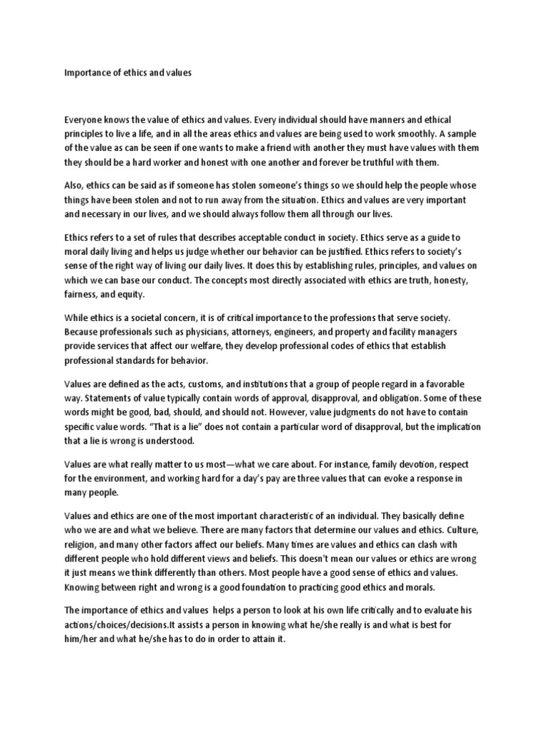The Fundamental Role of Ethics and Values in Shaping Individual and Societal Behavior | PDF ...