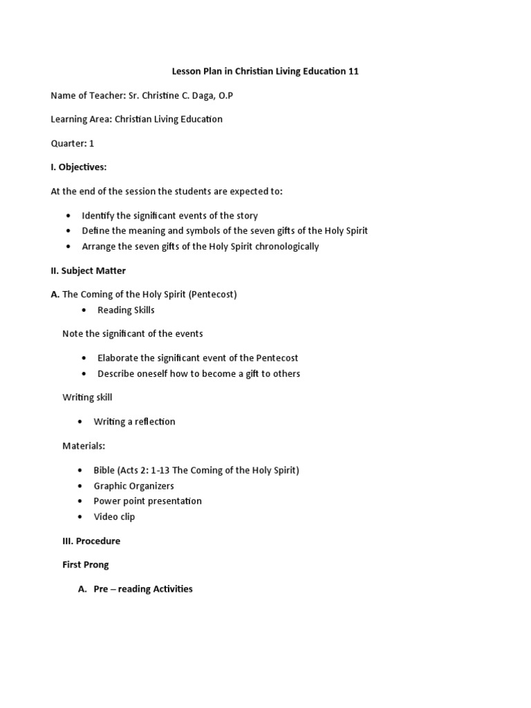 Lesson Plan: Gifts of the Holy Spirit | PDF | Courage | Wisdom