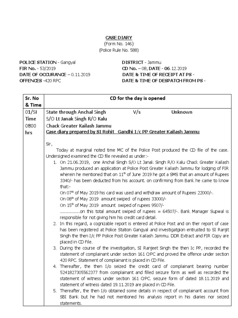 420 Case Diary | PDF | Criminal Justice | Crime & Violence