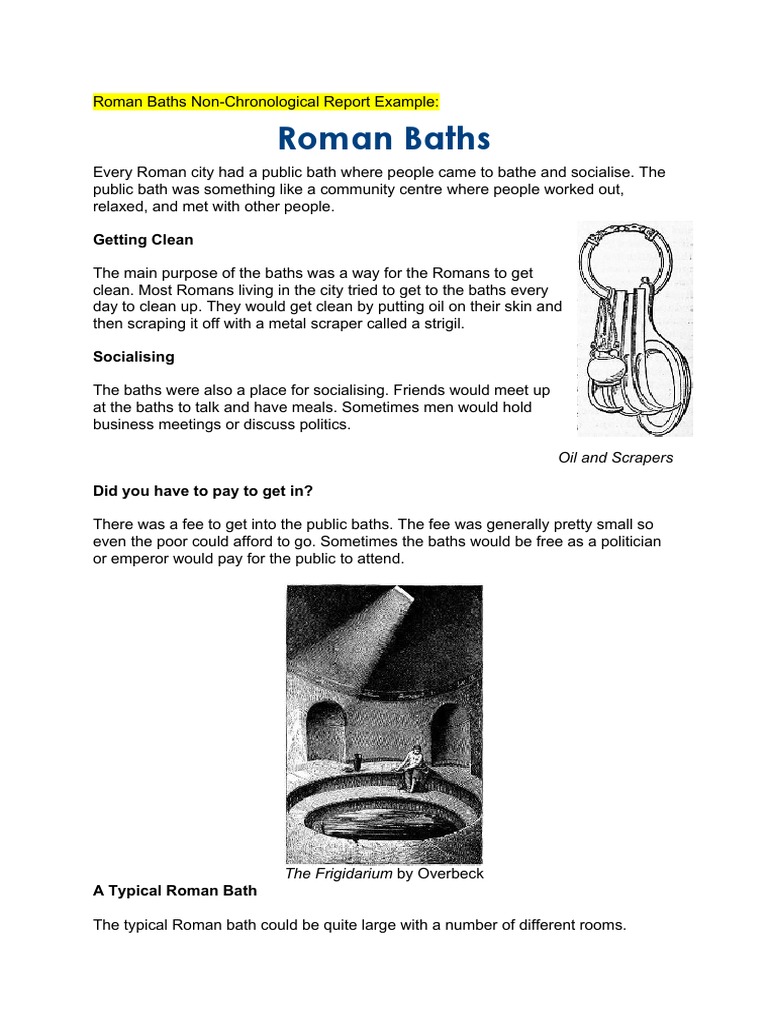 Roman Baths Non Chronological Report Example 1 | PDF | Bathing | Hygiene