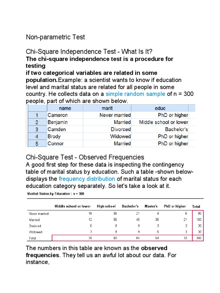 Non Parametric Test | PDF | Chi Squared Test | P Value