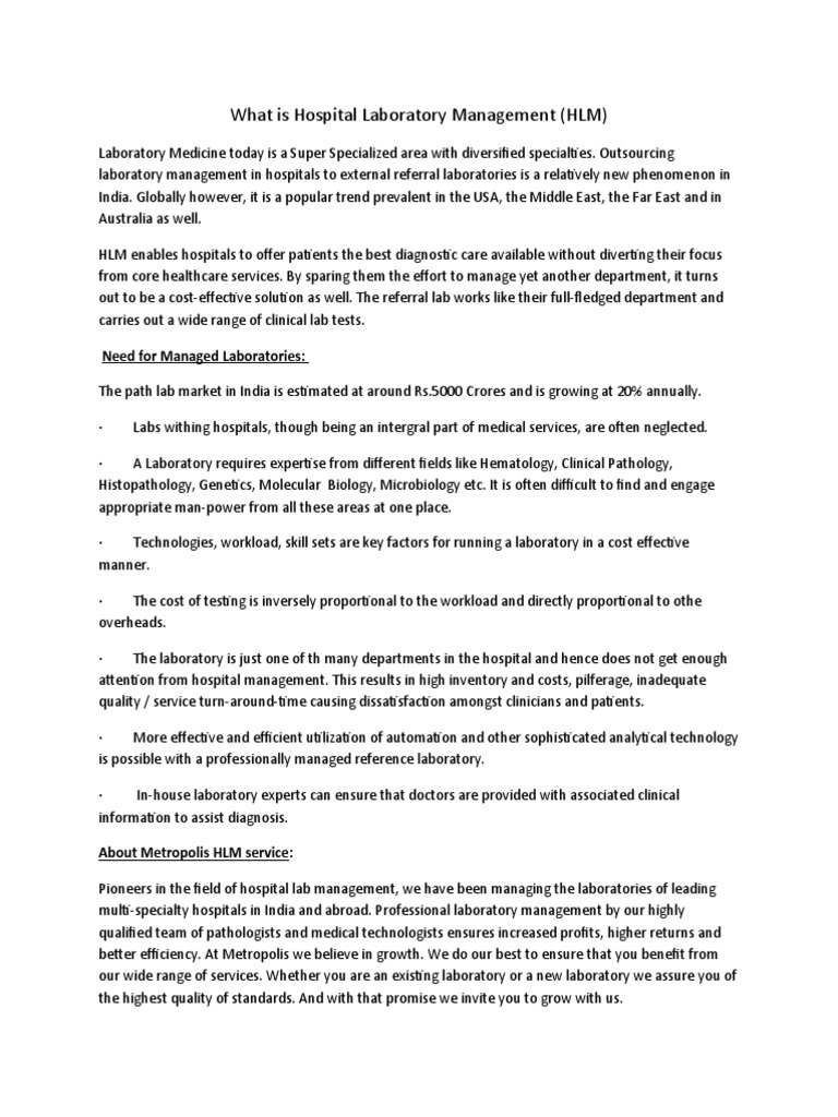 What Is Hospital Laboratory Management | PDF | Medical Laboratory ...