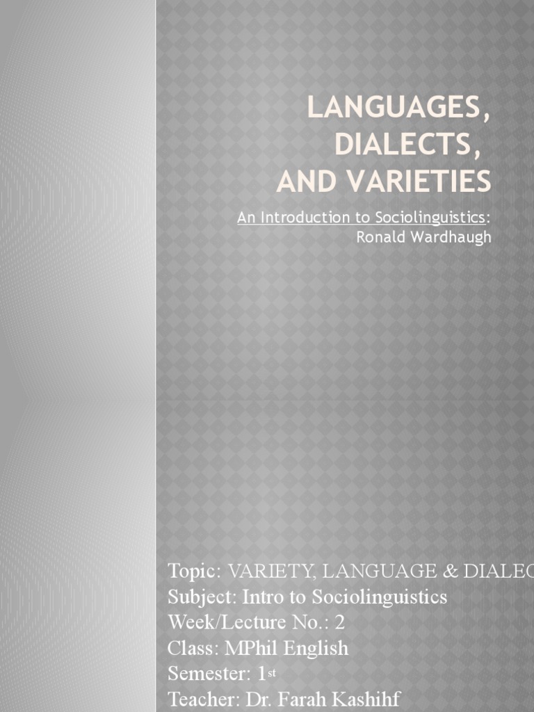 Languages, Dialects, and Varieties: An Introduction To Sociolinguistics: Ronald Wardhaugh | PDF ...