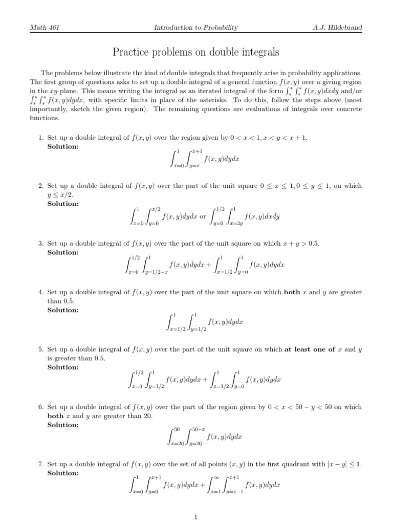 Practice Problems On Double Integrals | PDF | Integral | Mathematical ...