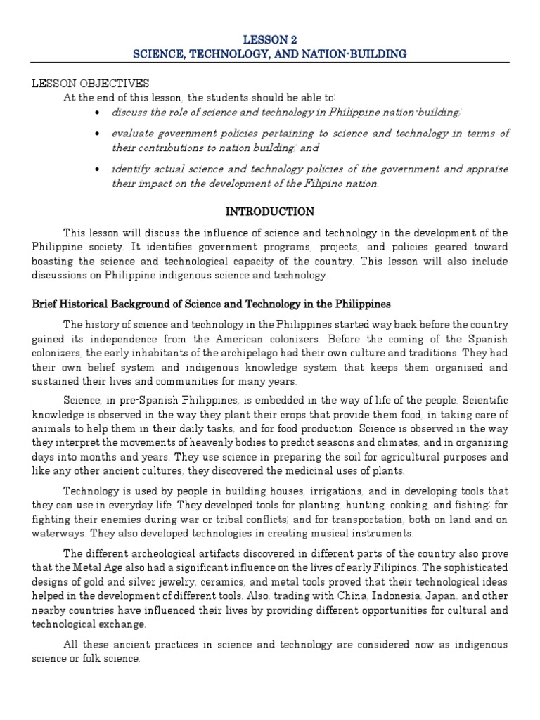 Lesson 2 - Science, Technology, & Nation-Building | PDF | Science | Science, Technology ...