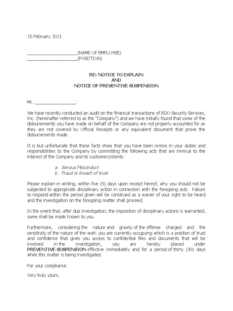 Re: Notice To Explain AND Notice of Preventive Suspension | PDF