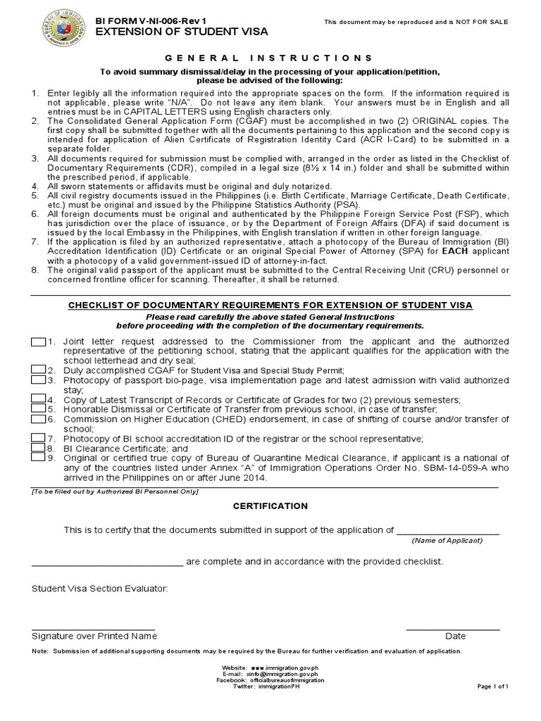 Extension of Student Visa Checklist | PDF | Identity Document | Travel Visa