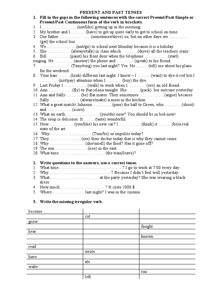 Present and Past Tenses | PDF