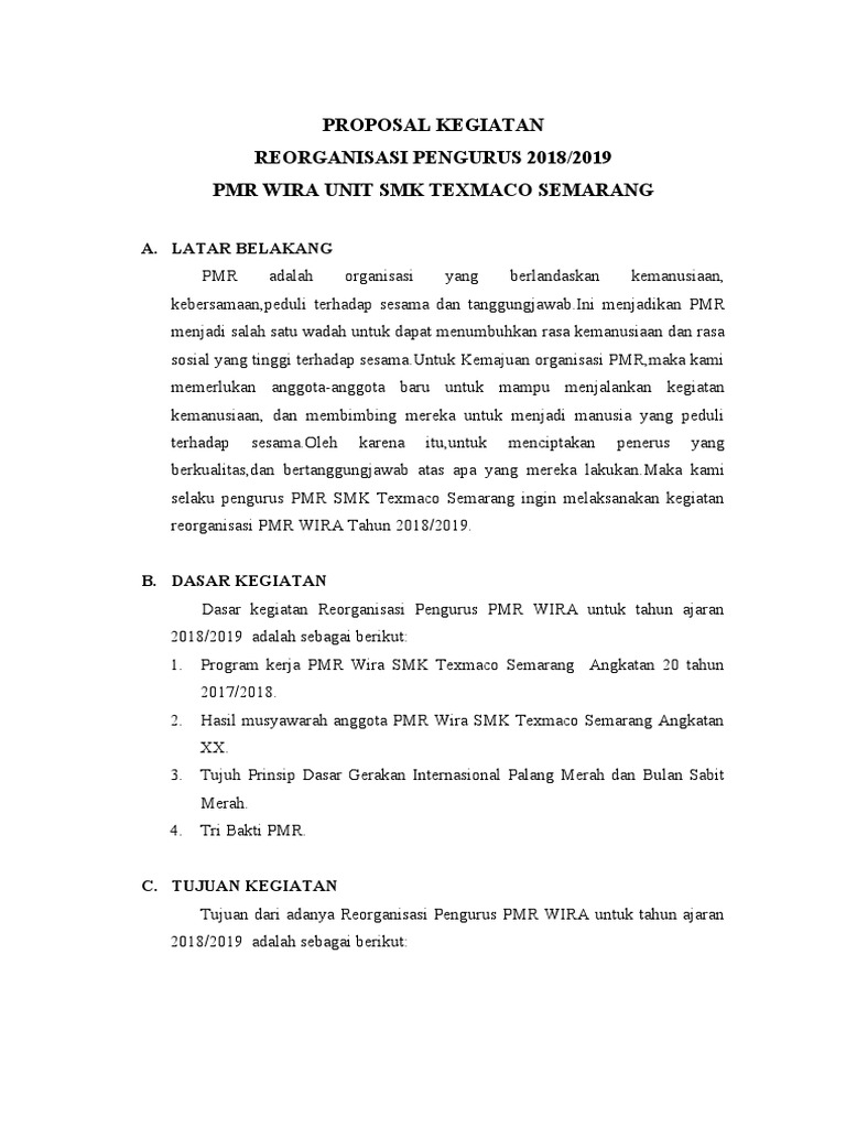 Proposal Reorganisasi PMR SMK Texmaco | PDF