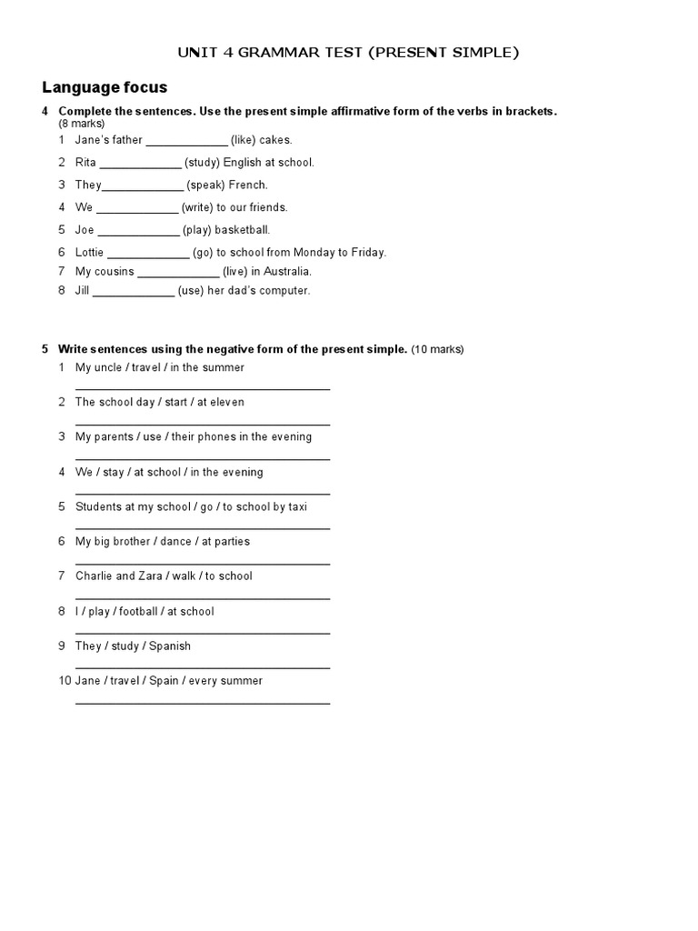 Unit 4 Grammar Test | PDF | Subject (Grammar) | Morphology