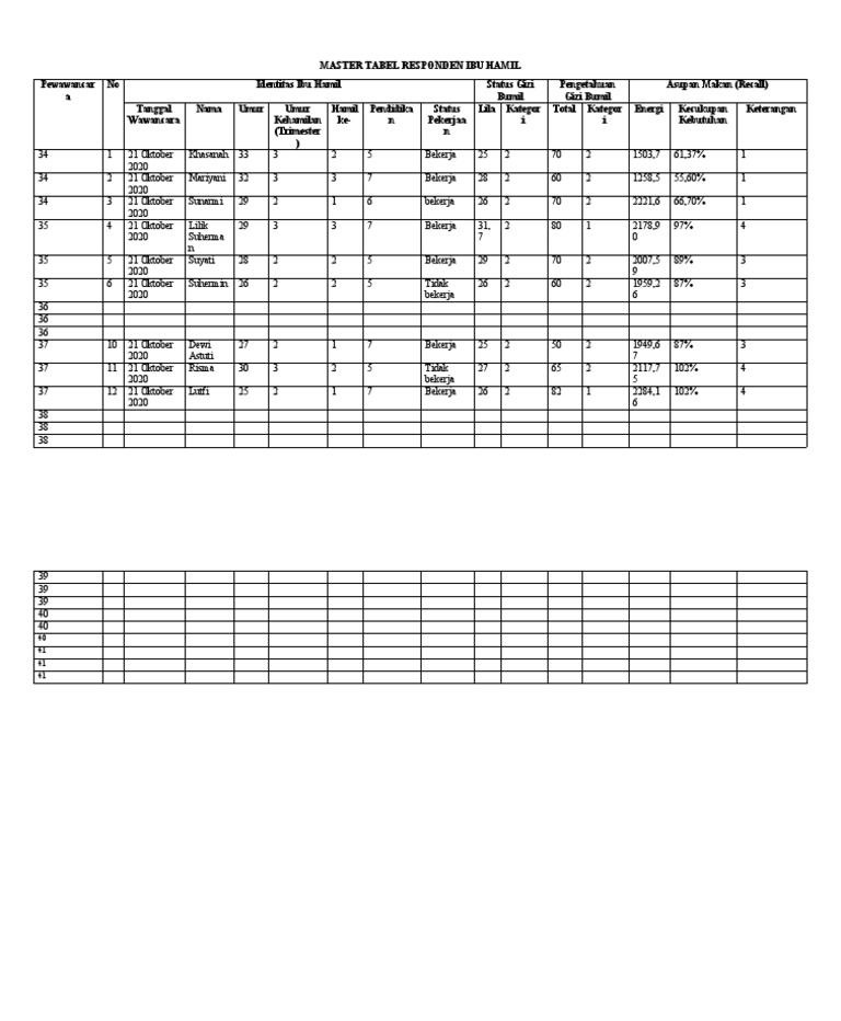 Master Tabel Responden Ibu Hamil | PDF