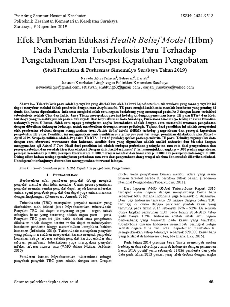 Efek Pemberian Edukasi Health Belief Model (HBM) Pada Penderita ...