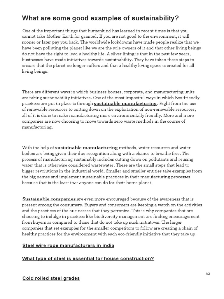 What Are Some Good Examples of Sustainability | PDF | Sustainability ...