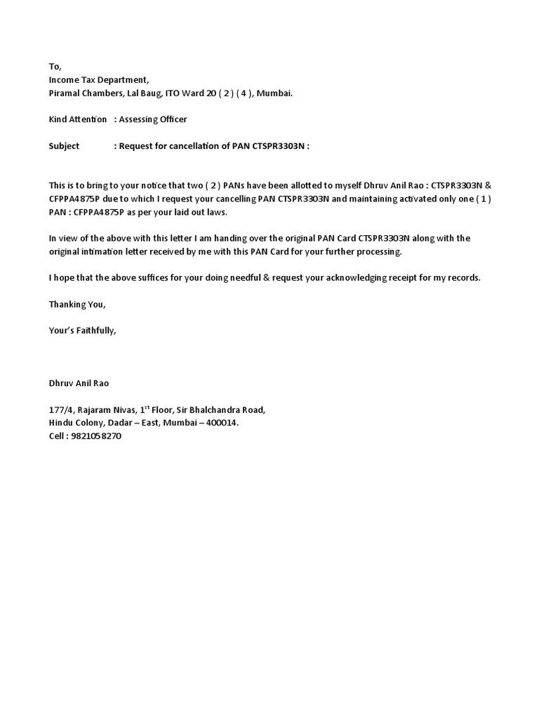 PAN Cancellation Letter | PDF