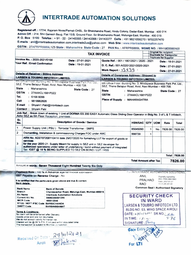 Intertrade Automation Solutions: - 24143355 27AFRPR5889L1Z5 State: Msme ...