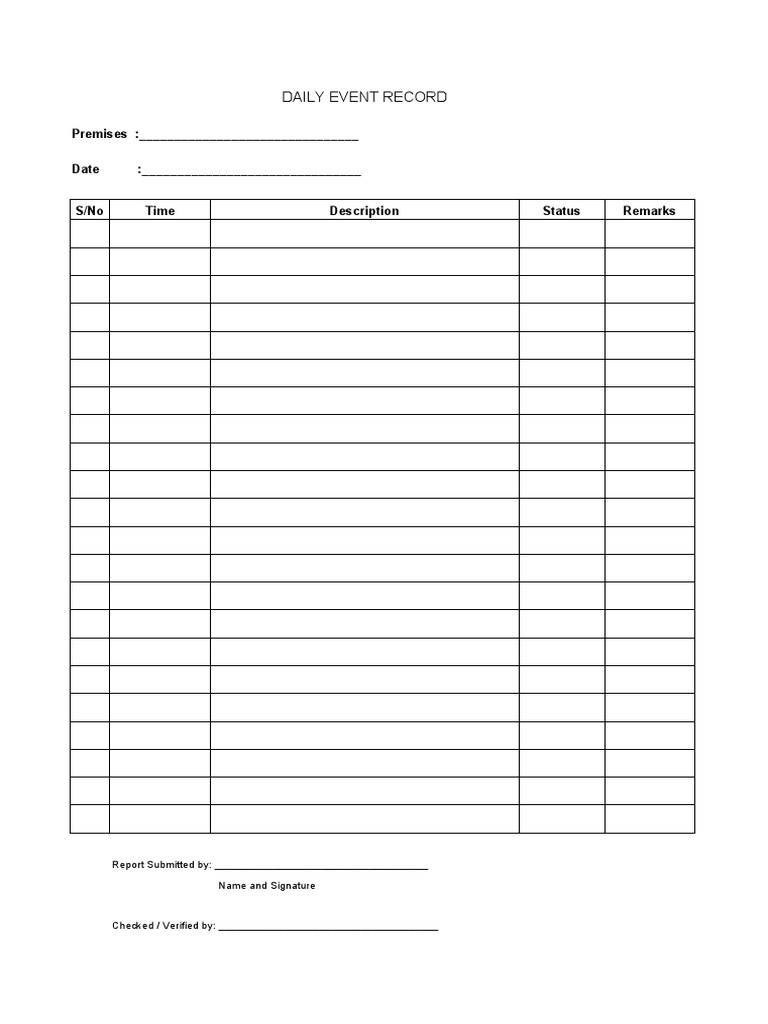 Daily Event Record Template | PDF | Business