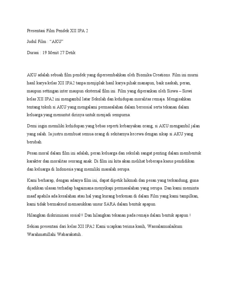 Presentasi Film Pendek XII IPA 2 | PDF | Pengembangan Diri