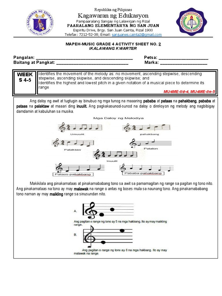 Activity Sheet 2 in MAPEH MUSIC 2nd Quarter | PDF