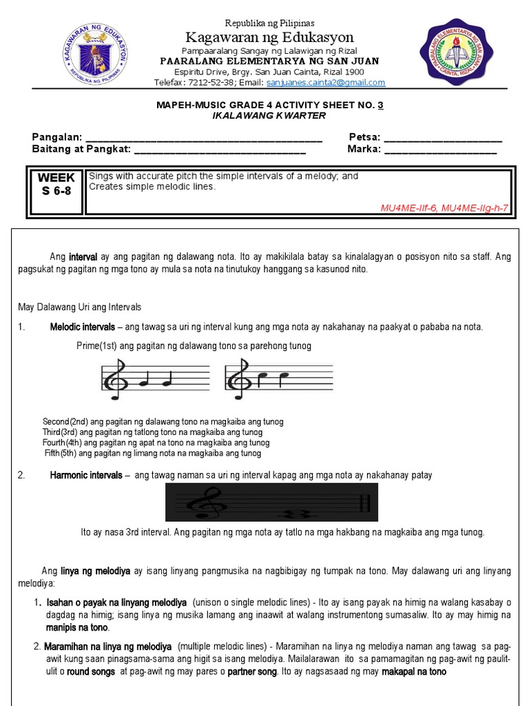 Activity Sheet 3 in MAPEH MUSIC 2nd Quarter | PDF