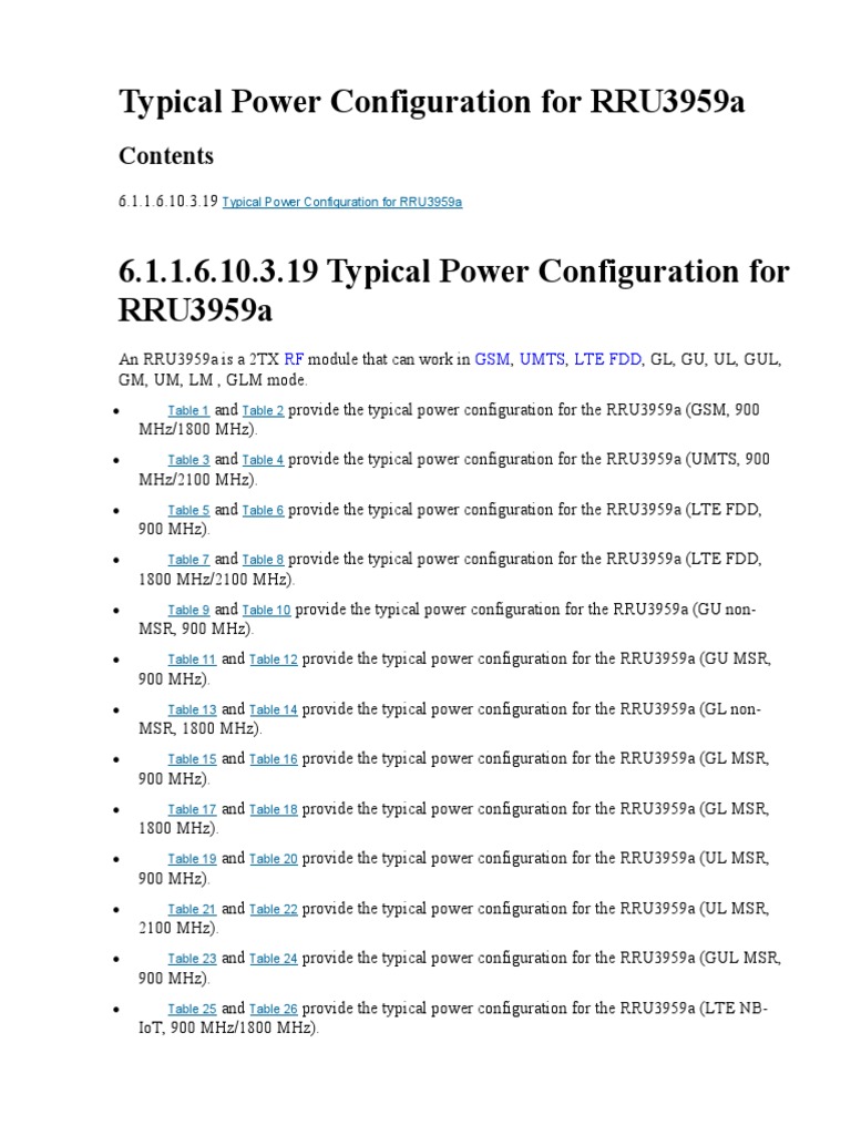 Typical Power Configuration For RRU3959a | PDF | Lte (Telecommunication ...