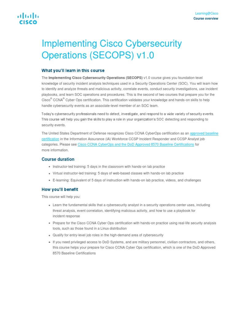 Implementing Cisco Cybersecurity Operations (SECOPS) v1.0 | PDF | Cisco Certifications ...