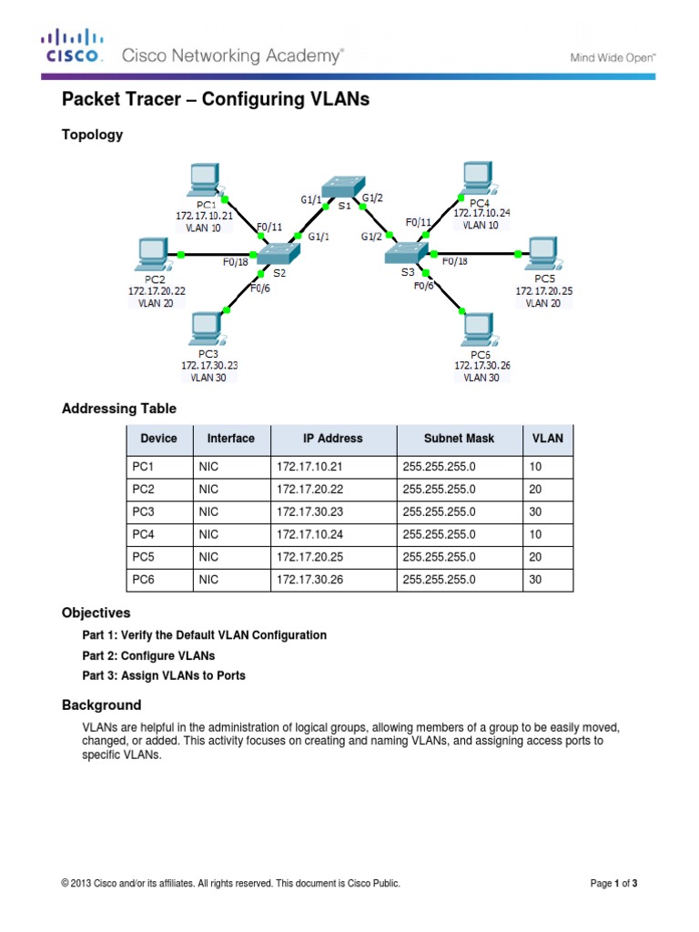 3.2.1.7 Packet Tracer - Configuring VLANs Instructions | PDF | Network Interface Controller ...