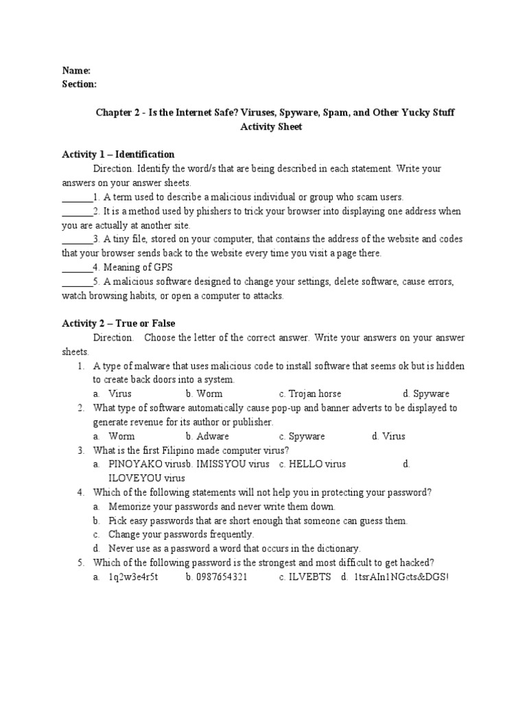ICT 7 2Q Chapter 2 Activity Sheet | PDF | Malware | Computer Virus