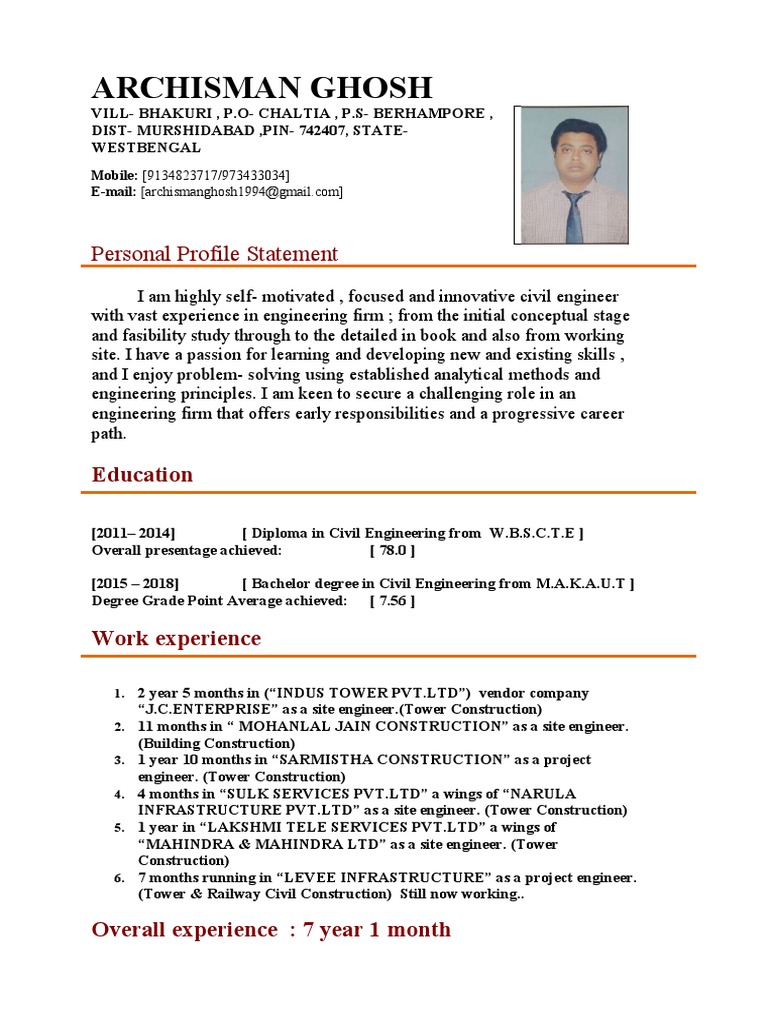 Archisman Ghosh: Personal Profile Statement | Download Free PDF | Civil Engineering | Engineering