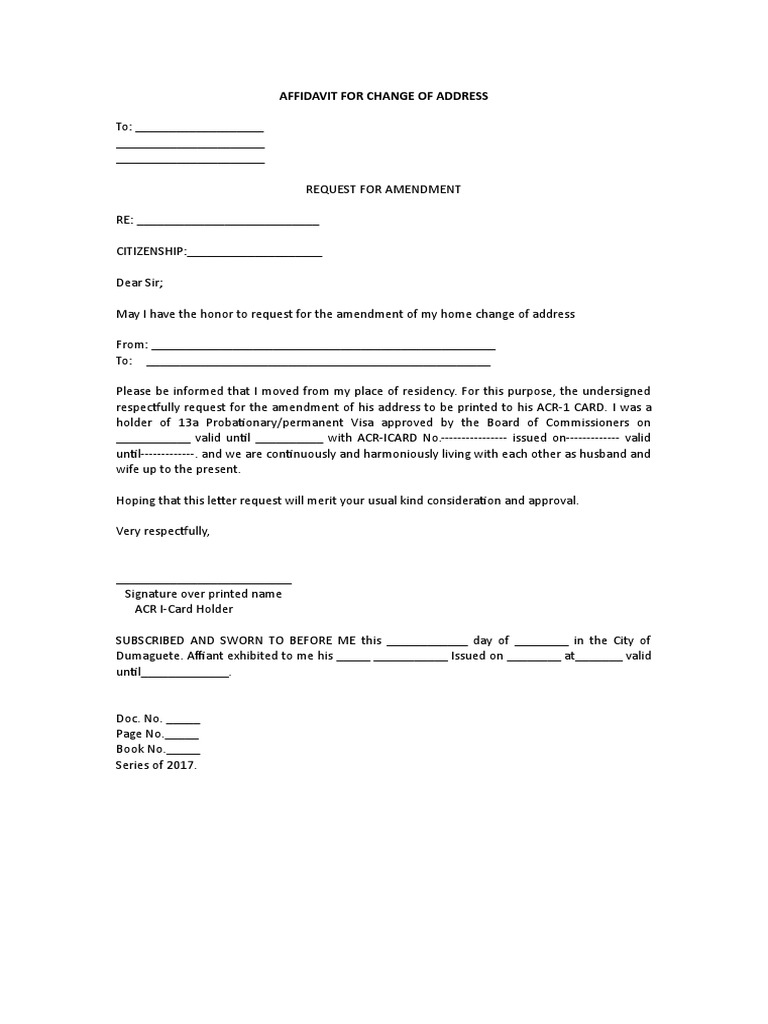 Affidavit for Address Change Request | PDF | Finance & Money Management ...