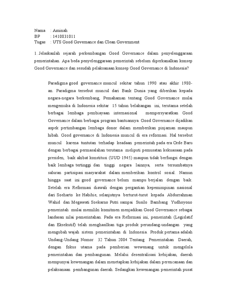 Perbandingan Good Governance dan Clean Government | PDF | Ilmu Sosial